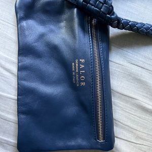 Falor | Bags | Falor Italy Leather Woven Tote With Pouch Navy Blue ...